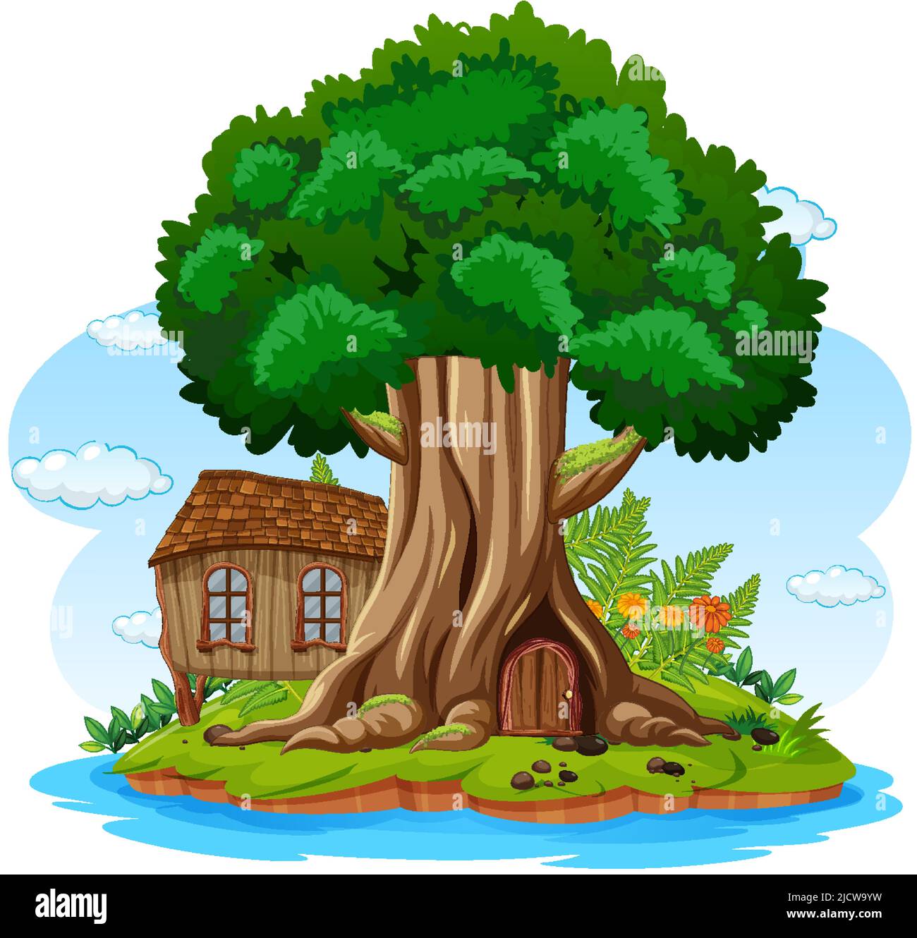 Großer Baum isoliert Cartoon-Illustration Stock-Vektorgrafik - Alamy