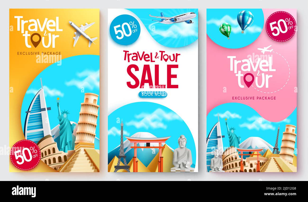 Reise Promo Vektor Poster Set. Travel Tour Sale Textkollektion in ...