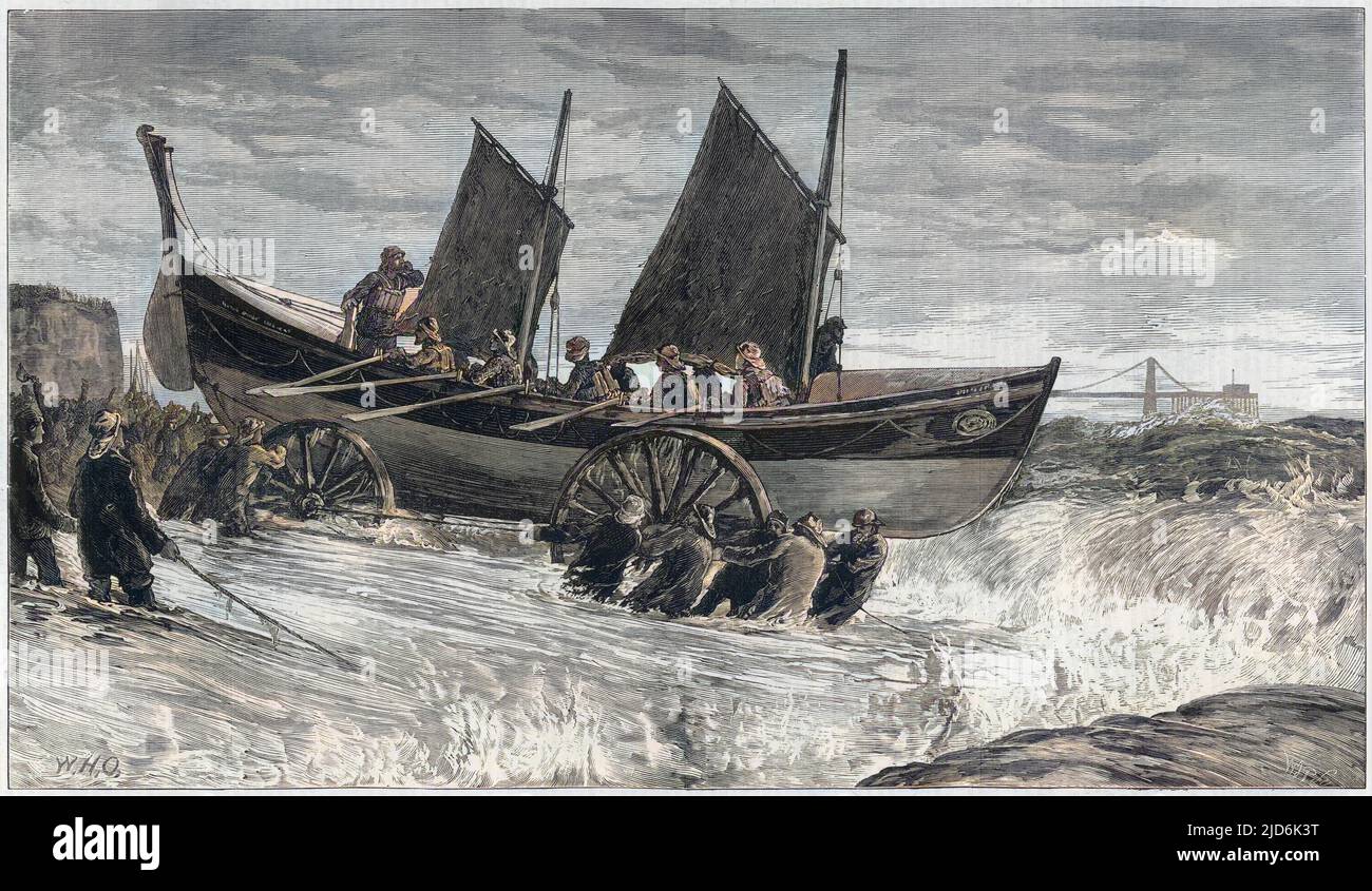 Das Rettungsboot in Brighton, Sussex, wird ins Wasser geschleppt: Das ...