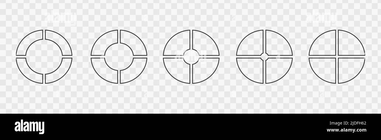 Grafische Donut-Diagramme, die auf 4 gleiche Teile aufgeteilt sind ...