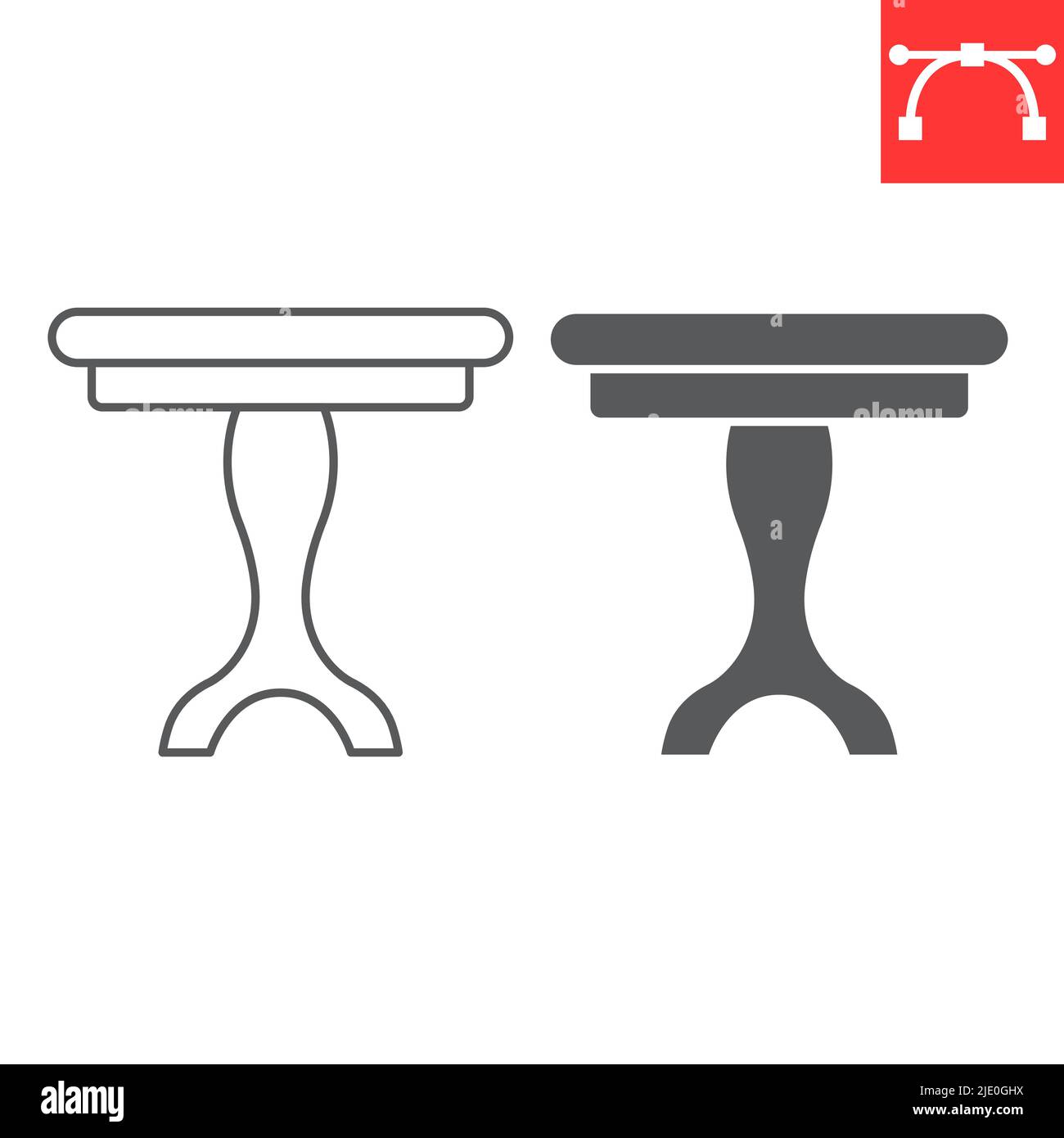 Runde Tischlinie und Glyphen-Symbol, Möbel und Interieur, Tisch-Vektor ...