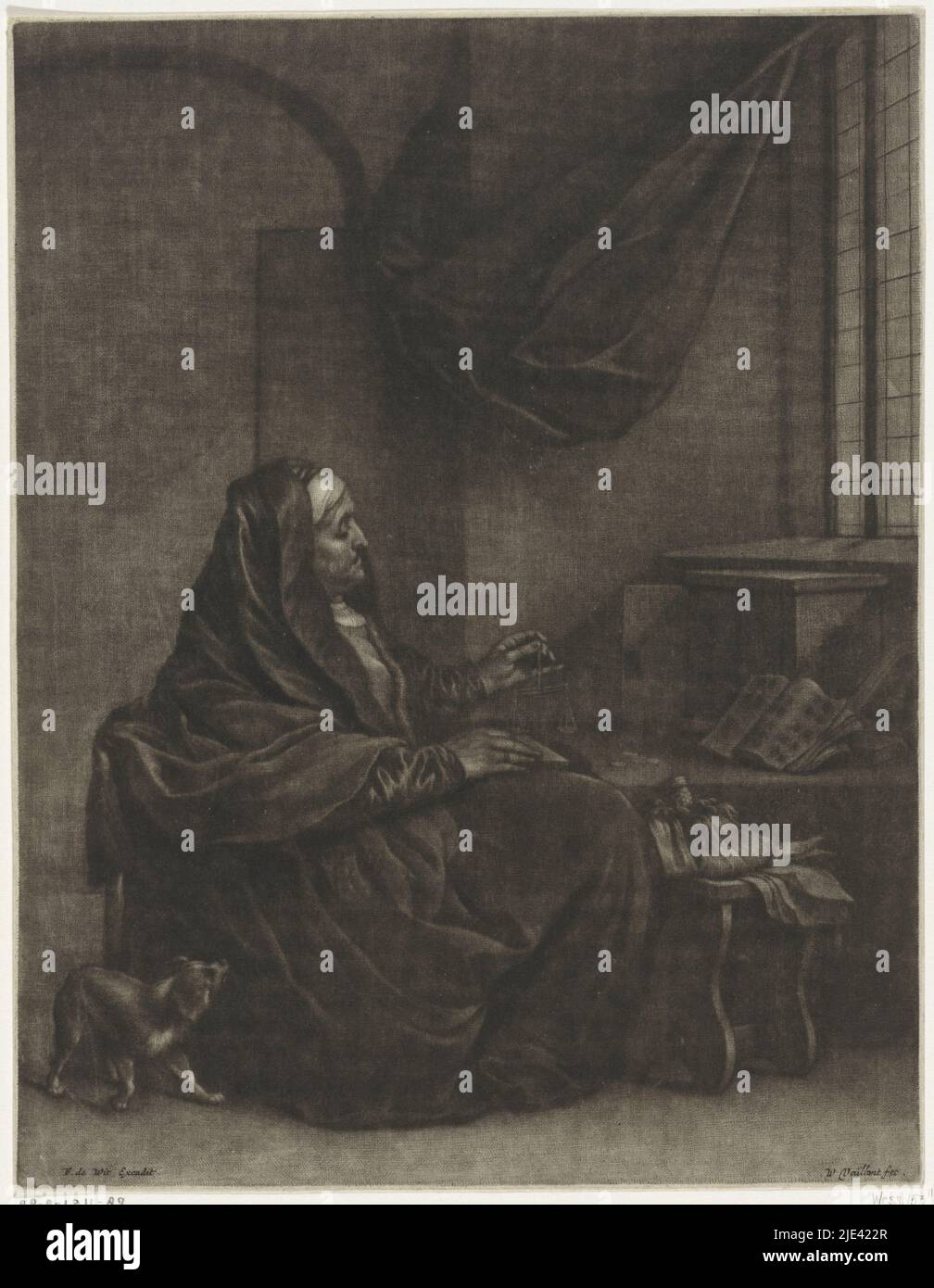 Gold Weigher, Wallerant Vaillant, 1658 - 1706, eine alte Frau wiegt ...