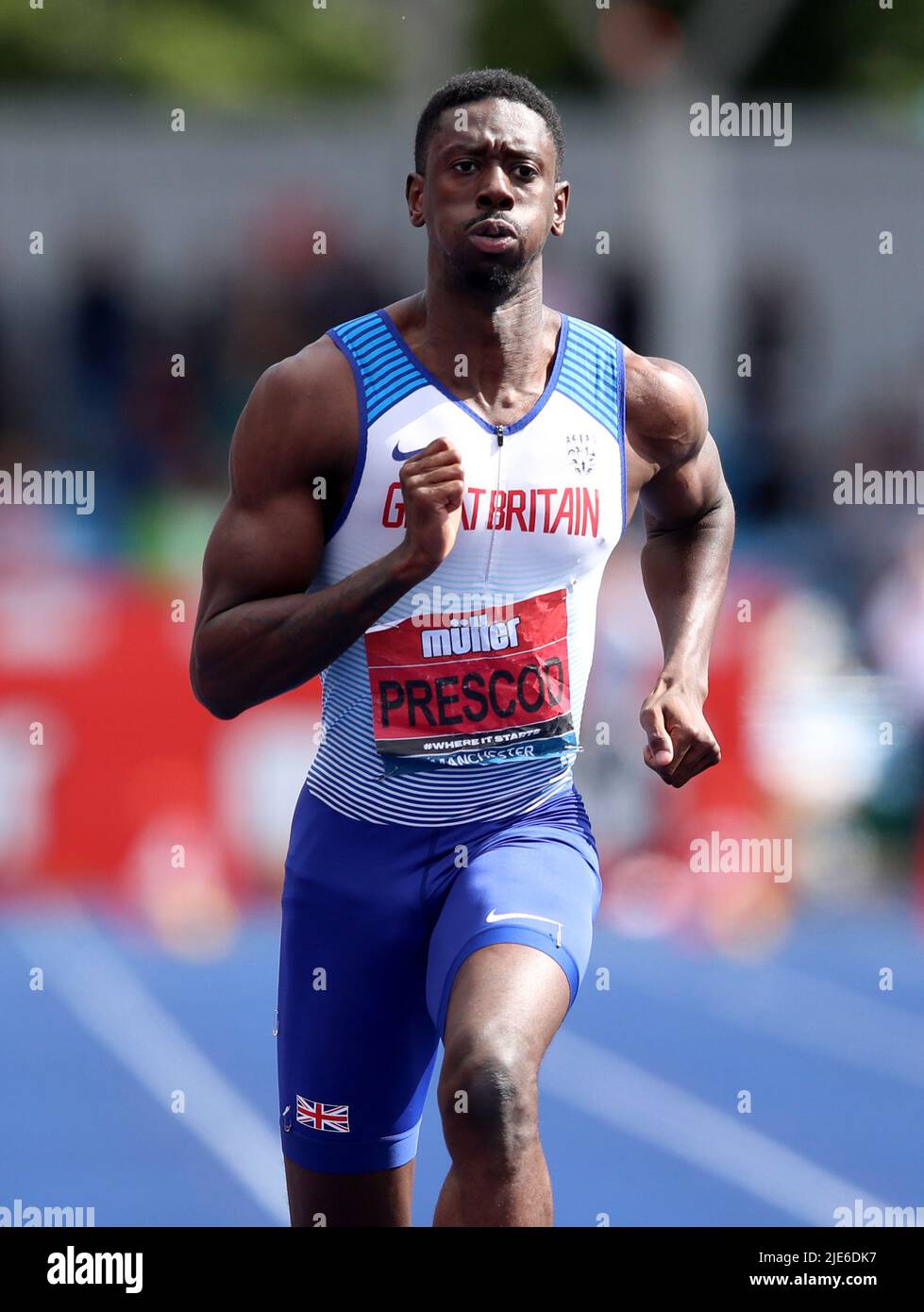 Reece Prescod im Halbfinale der Herren 100m am zweiten Tag der Muller ...