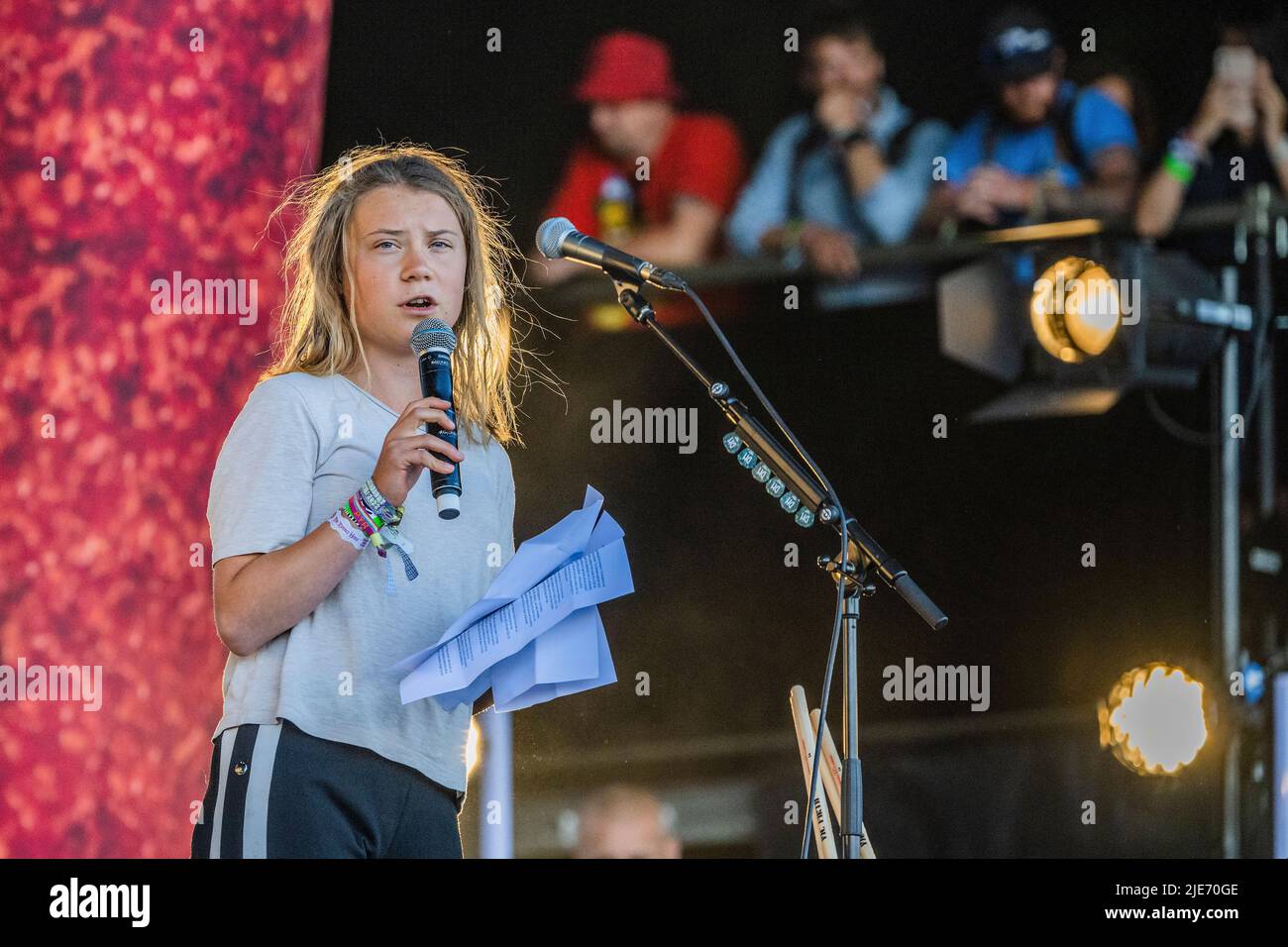Glastonbury, Großbritannien. 25.. Juni 2022. Greta Thunberg spricht das ...