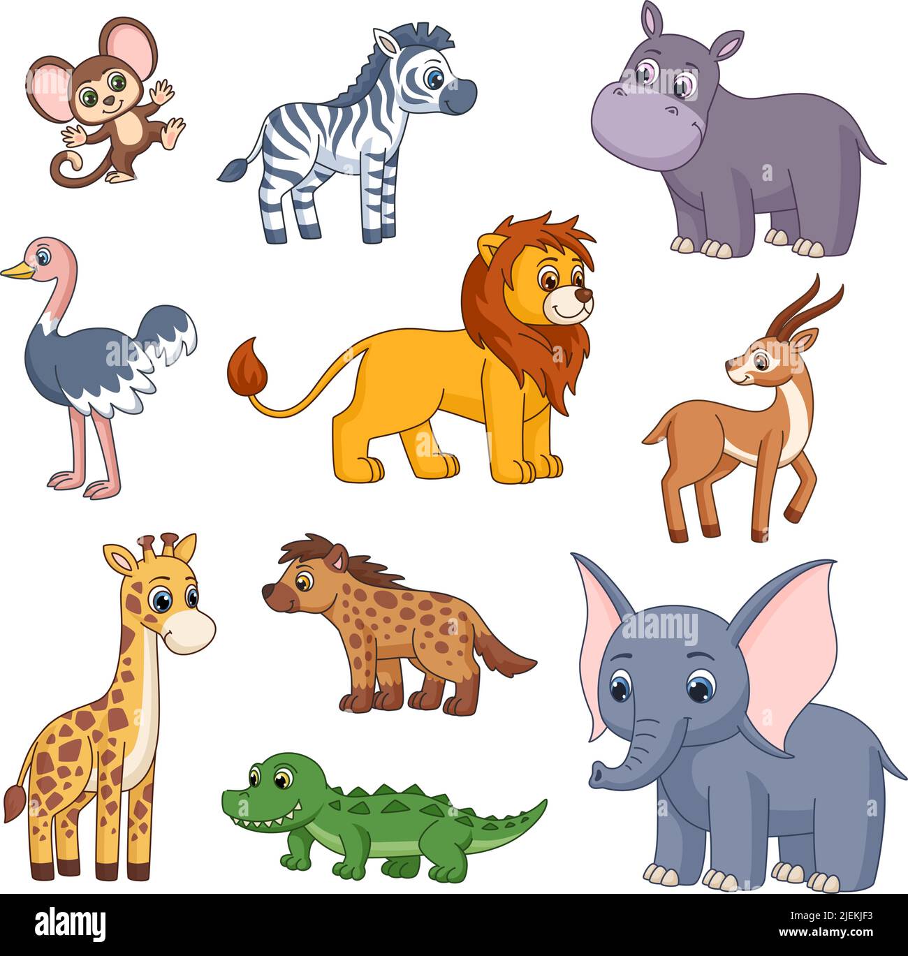 Niedliche Dschungel Cartoon Tiere. Safari-Tier, isolierte Giraffe, Löwe ...