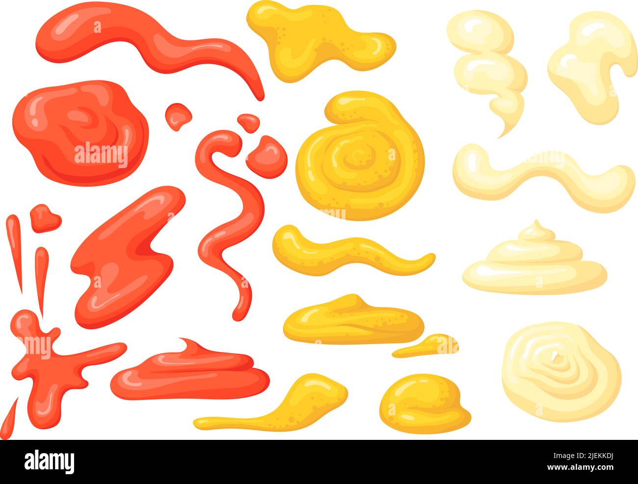 Cartoon-Soße Flecken. Mayonnaise Flecksauce Spritzer american Ketchup ...