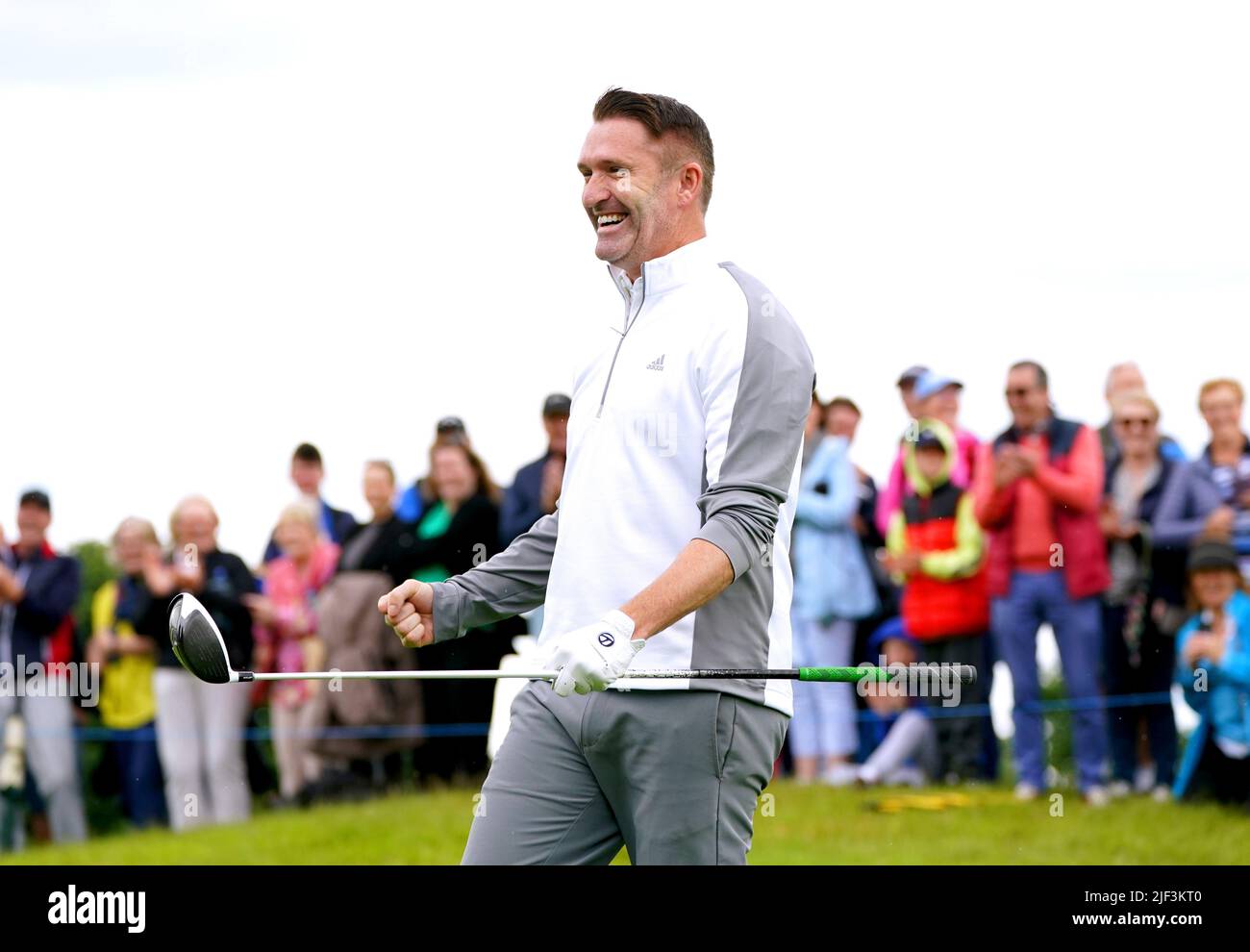 Der ehemalige Fußballer Robbie Keane feiert, nachdem er am Pro-am-Tag ...