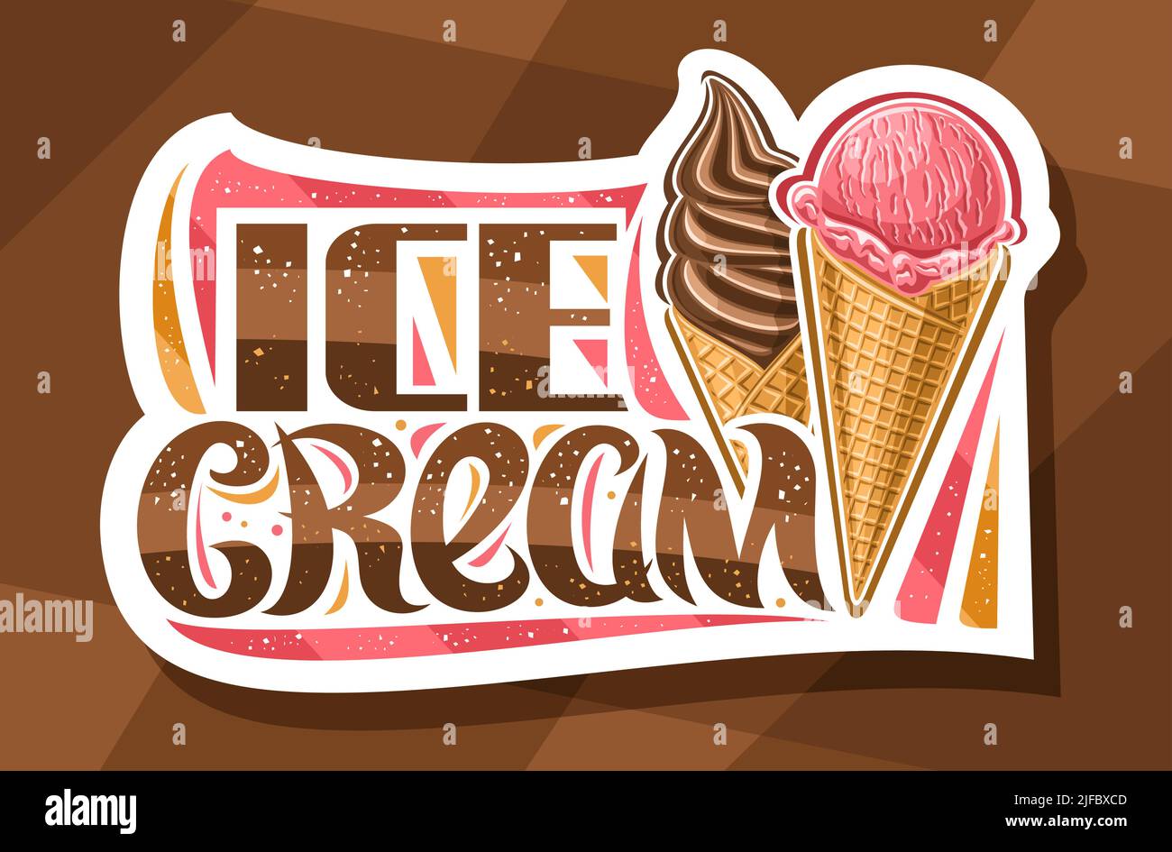 Vektor-Logo für Eiscreme, dekorativ geschnittenes Papier Schild mit ...