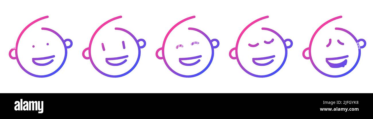 Fröhlicher Spaß bunte Emoji Gesichter. Vektor-Skizze von Doodle Emoji ...