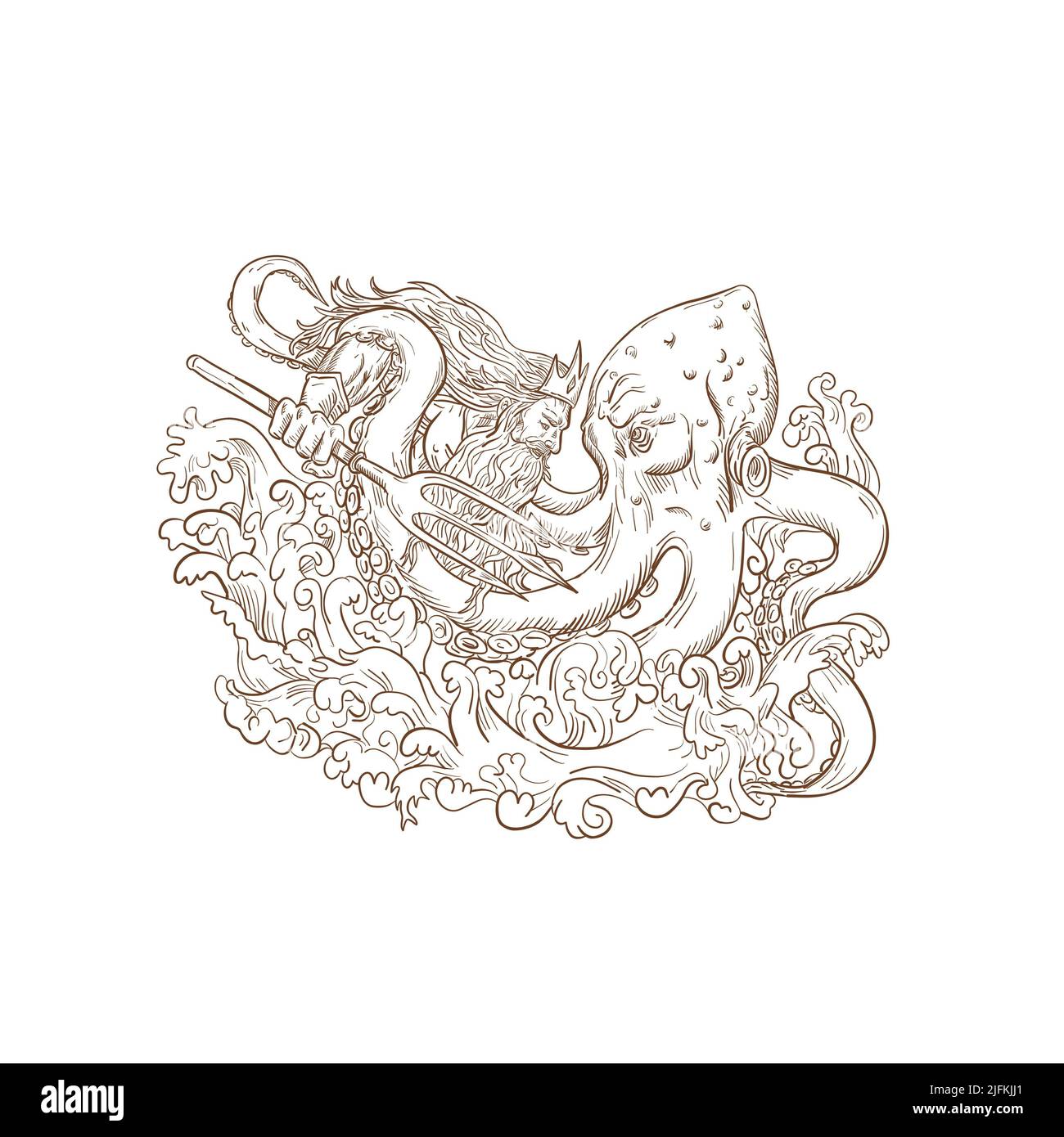 Zeichnung Skizze Stil Illustration des römischen gottes Neptun oder ...