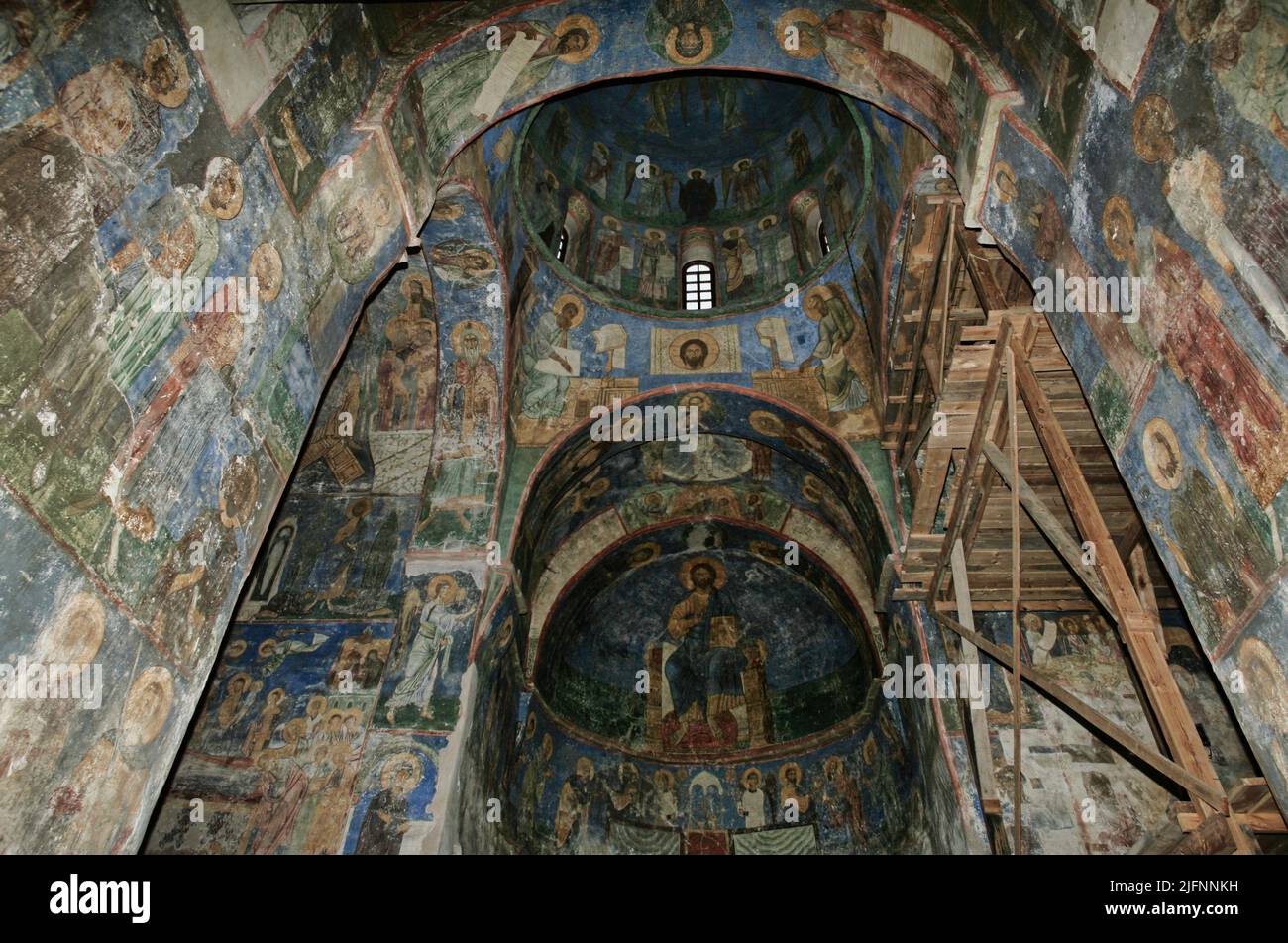 Die schönen und seltenen Fresken im Mirozhsky-Kloster in Pskow sind die einzigen erhaltenen ...