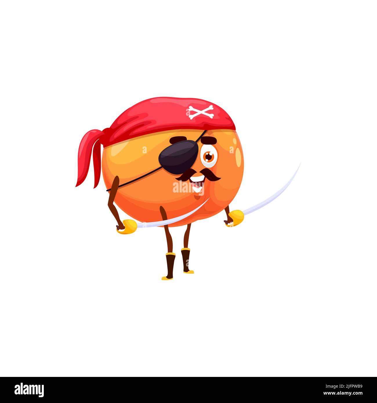 Aprikose, Pfirsich Piraten Emoticon in Bandana mit Schwertern isoliert ...