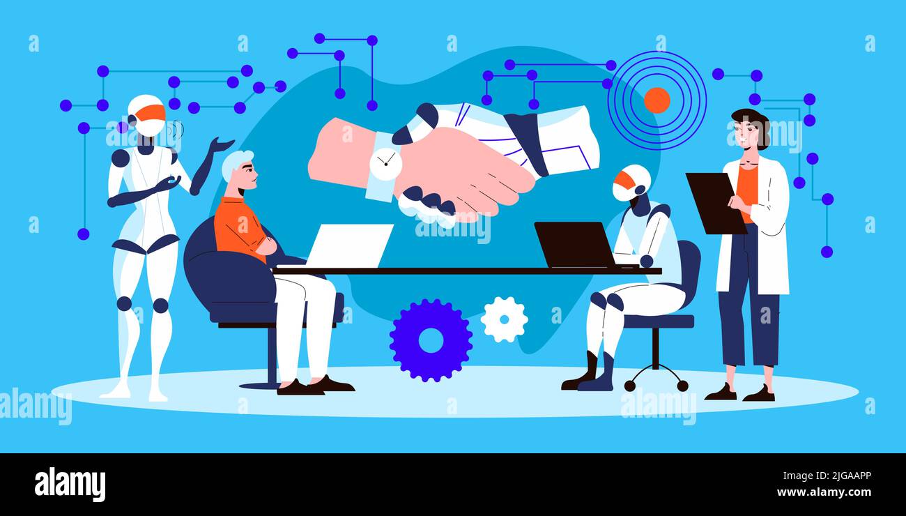 Künstliche Intelligenz Hintergrund mit Business-Teamwork-Symbole flache ... Künstliche Intelligenz Hintergrund mit Business-Teamwork-Symbole flache ...