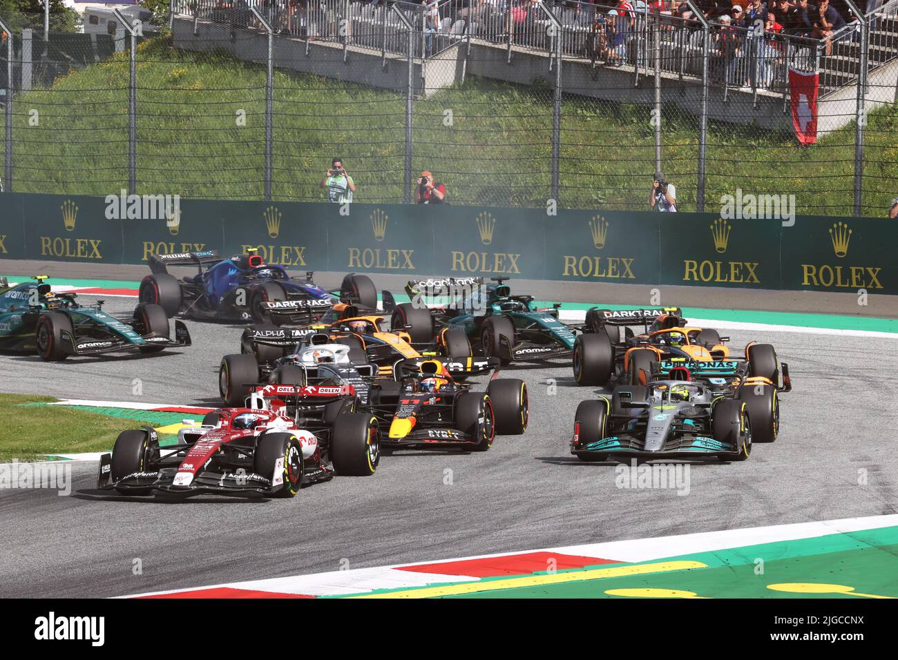 Spielberg, Österreich. 09.. Juli 2022. Start des Rennens, Abfahrt, 77 BOTTAS Valtteri (FIN ...