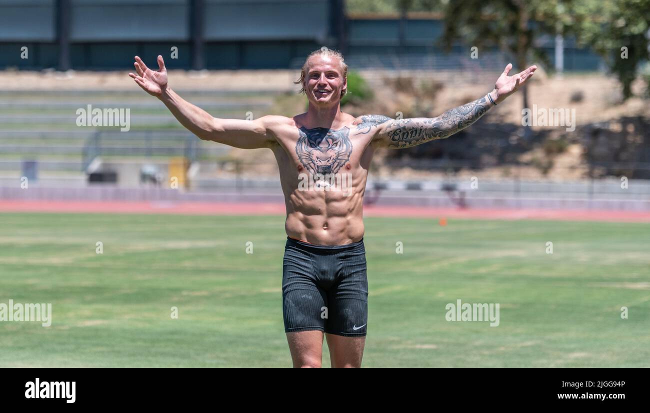 Santa Barbara, USA. 10.. Juli 2022. Hurdle-Sprinter Gregor Traber freut ...