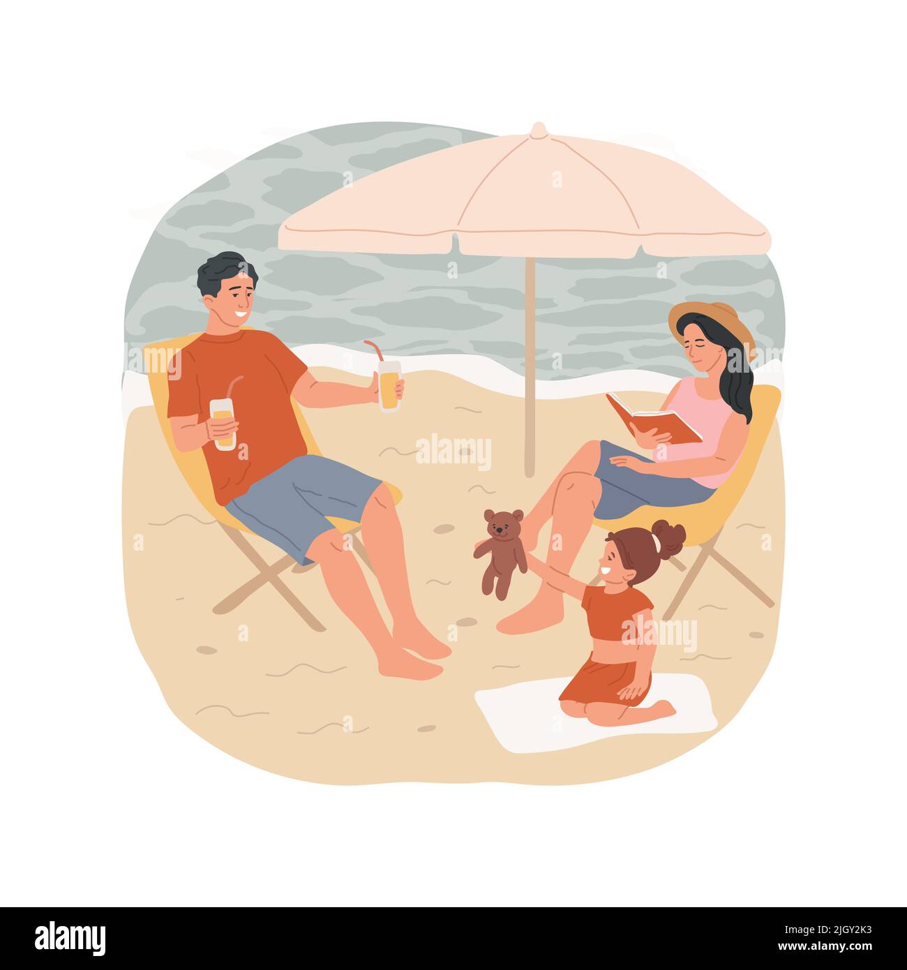 Strand Zeit isoliert Cartoon Vektor Illustration. Familienmitglieder ...