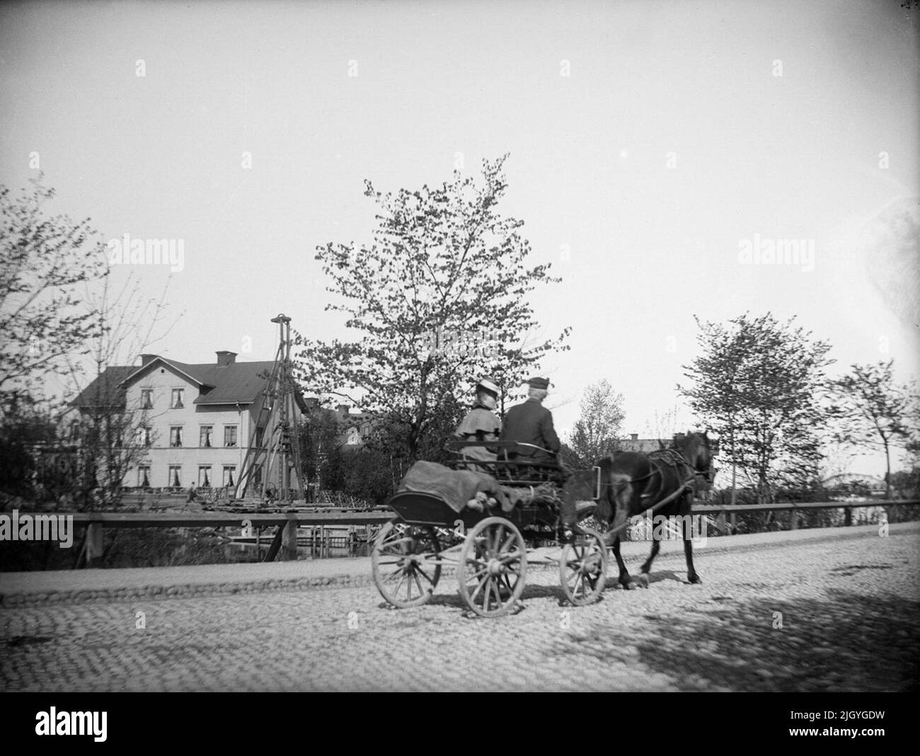 Pferd und Kutsche auf der Svartbäcksgatan, Svartbäcken, Uppsalsa 1901 ...