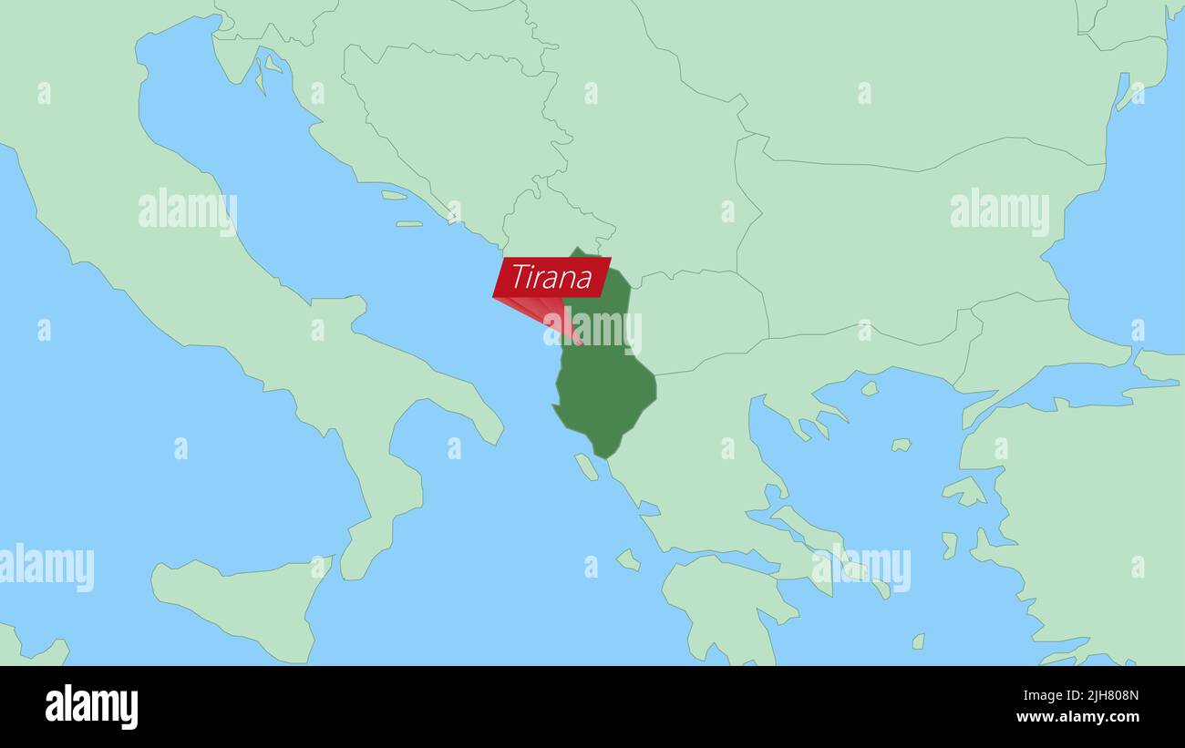 Karte von Albanien mit Pin der Landeshauptstadt. Albanien Karte mit ...