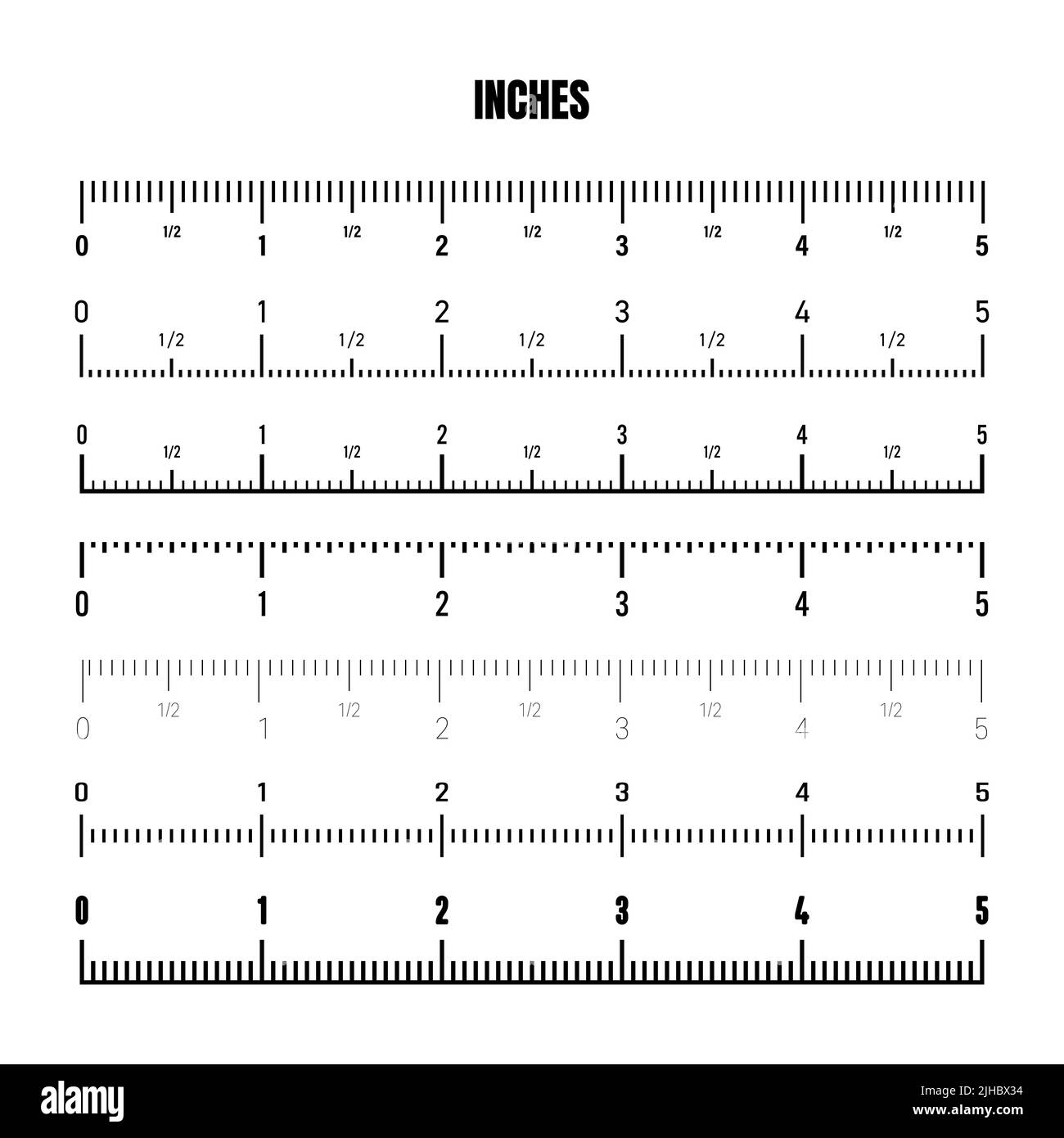 Realistische schwarze Inch-Skala zur Messung von Länge oder Höhe ...