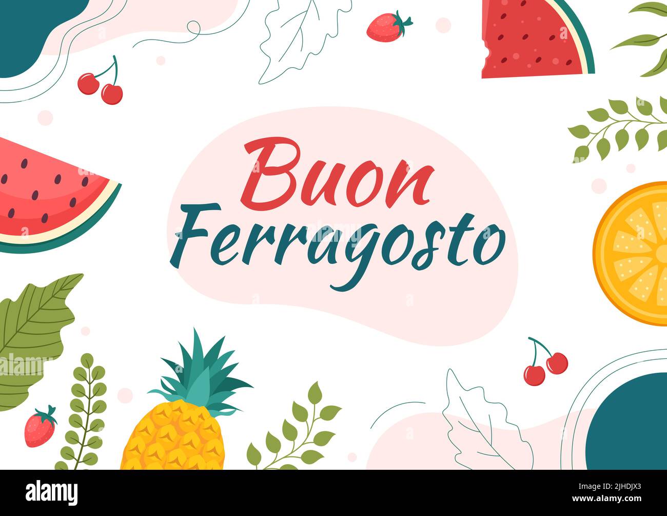 Buon Ferragosto Italienisches Sommerfest am Strand Cartoon Illustration ...
