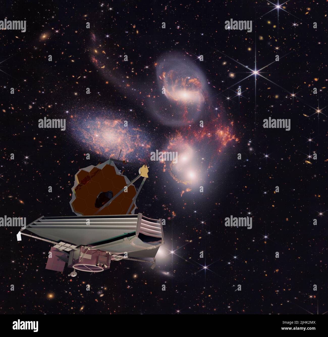 Das erste Foto des James Webb Teleskops. Stephans Quintet NASA Webb ...