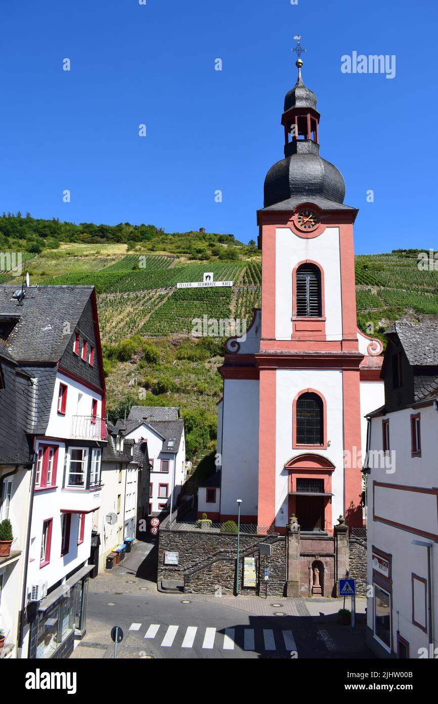kirche von Zell an der Mosel und Weinberg Zeller Schwarze Katz ...