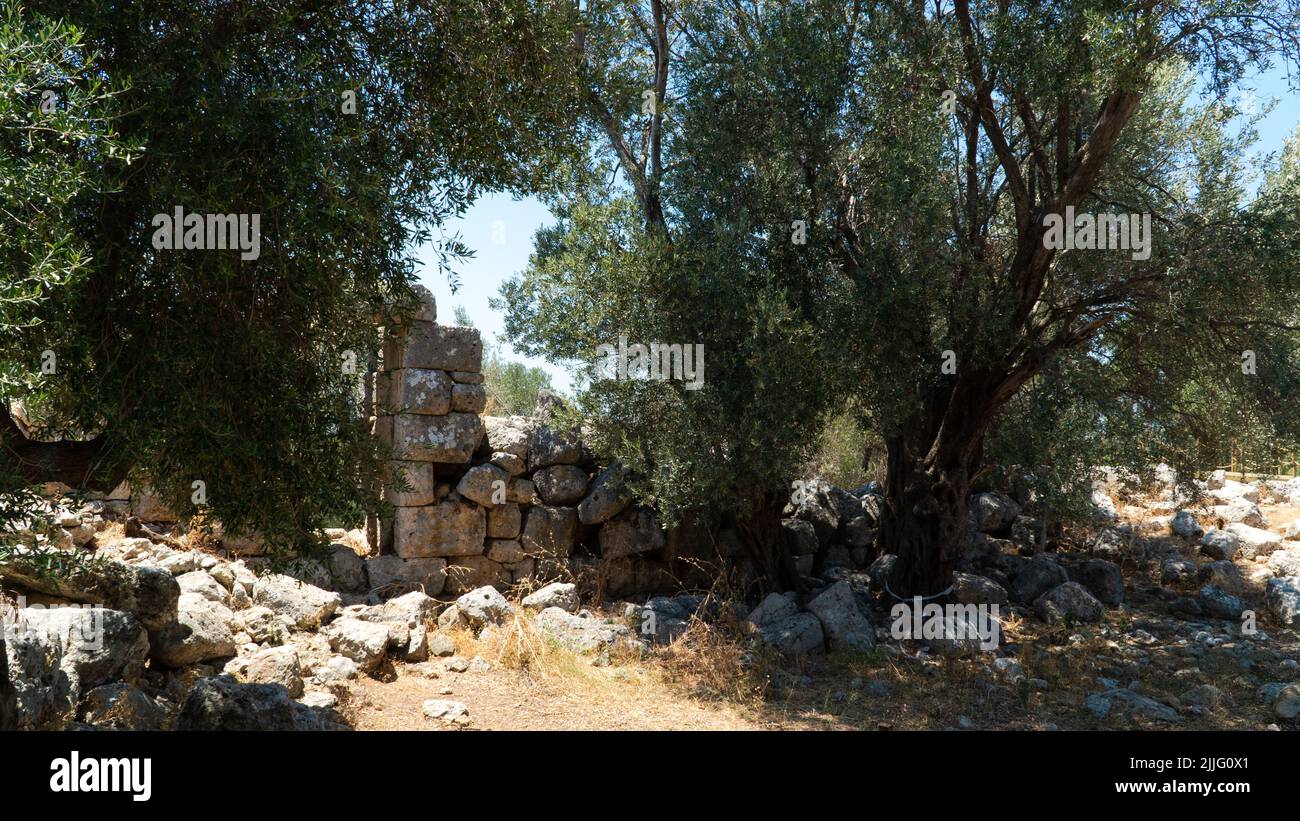 Alte Stadt Kedrai auf der Insel Sedir, Türkei. Alte Ruinen auf der ...