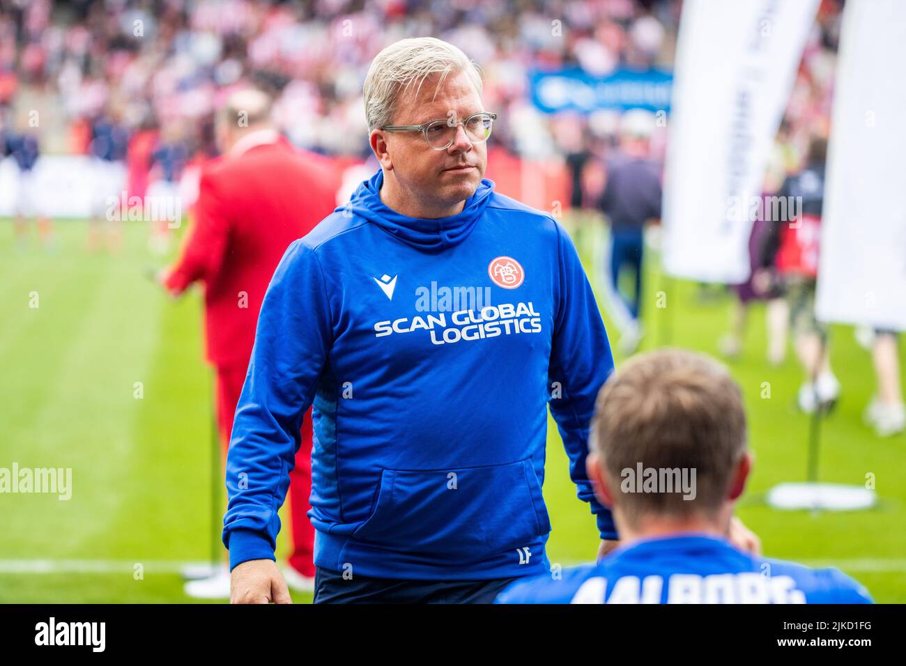 Aalborg, Dänemark. 31., Juli 2022. Cheftrainer Lars Friis von AAB beim ...