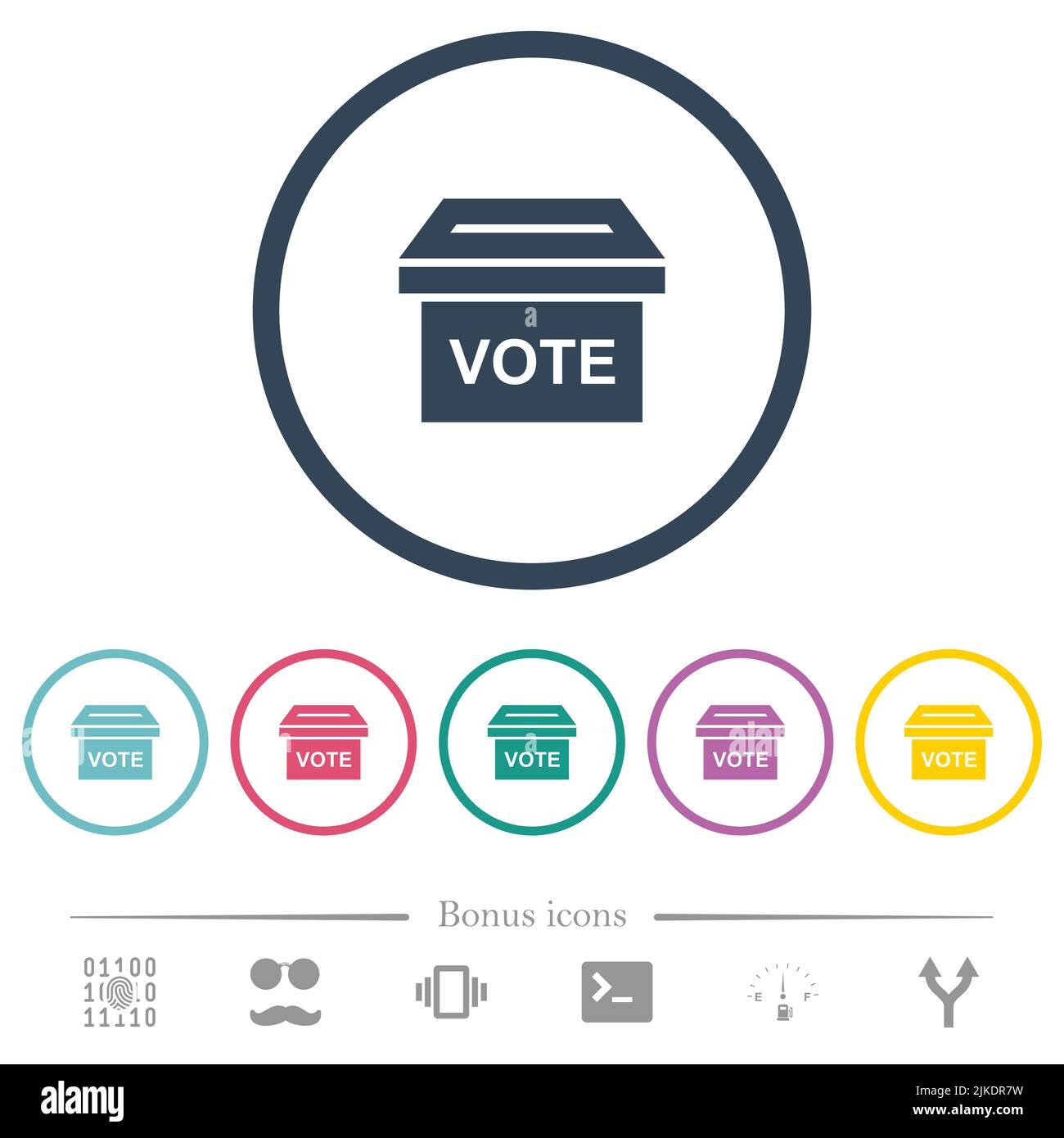 Farbige Stimmenauswahlsymbole in runden Umrissen. 6 Bonus-Symbole ...