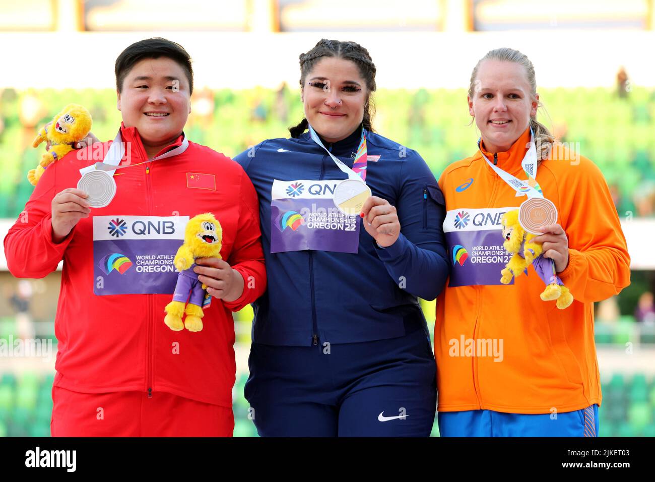 Hayward Field, Eugene, Oregon, USA. 16.. Juli 2022. (L-R) Lijiao Gong (CHN), Chase Ealey (USA ...