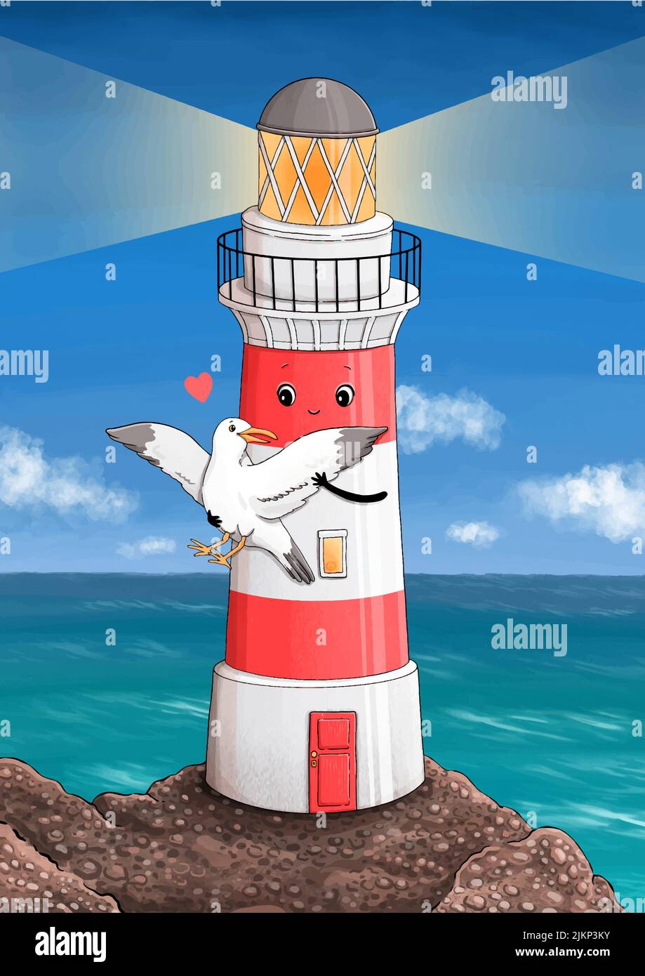 Leuchtturm und Möwe Kinder Vektor Cartoon Stock-Vektorgrafik - Alamy