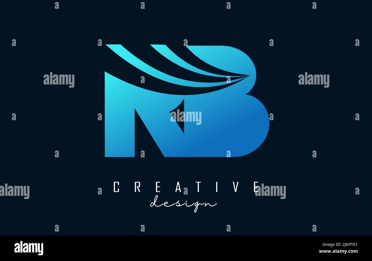 Kreatives, blaues RB r b-Logo mit führenden Linien und Straßenkonzept ...