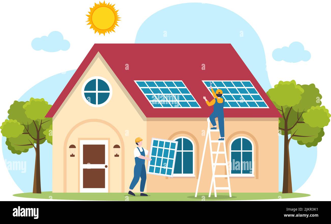 Cartoon illustration energy solar panel Stock-Vektorgrafiken kaufen - Alamy