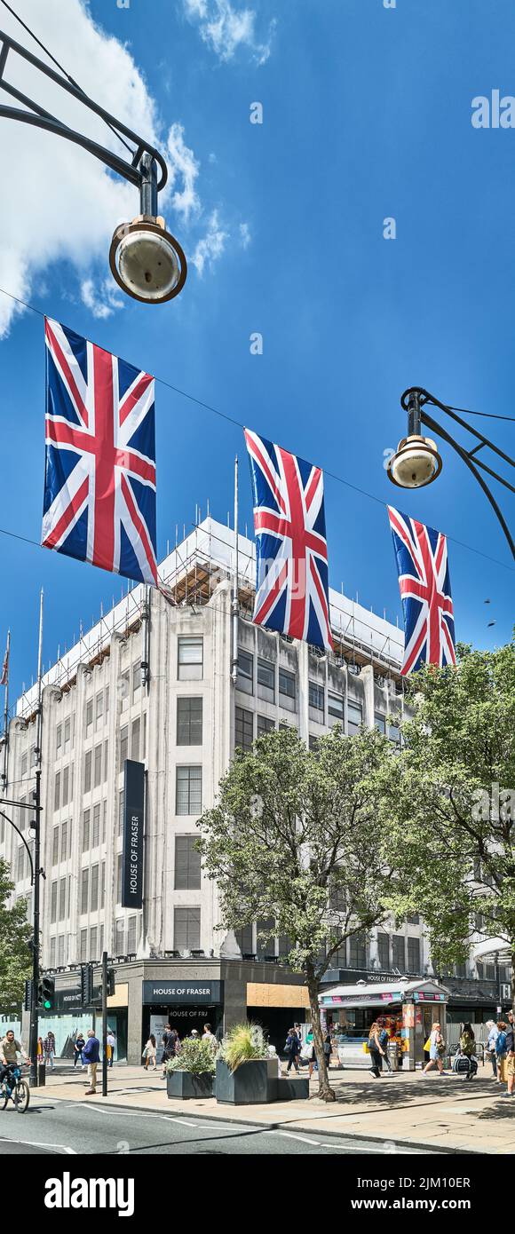 Union Jack Flaggen neben dem House of Fraser, Oxford Street Shopping ...
