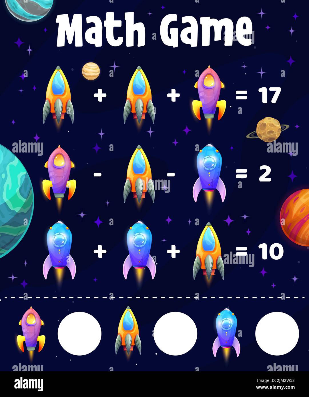 Raumschiff, Raumschiff-Shuttles, Mathe-Spiel Arbeitsblatt oder Bildung ...