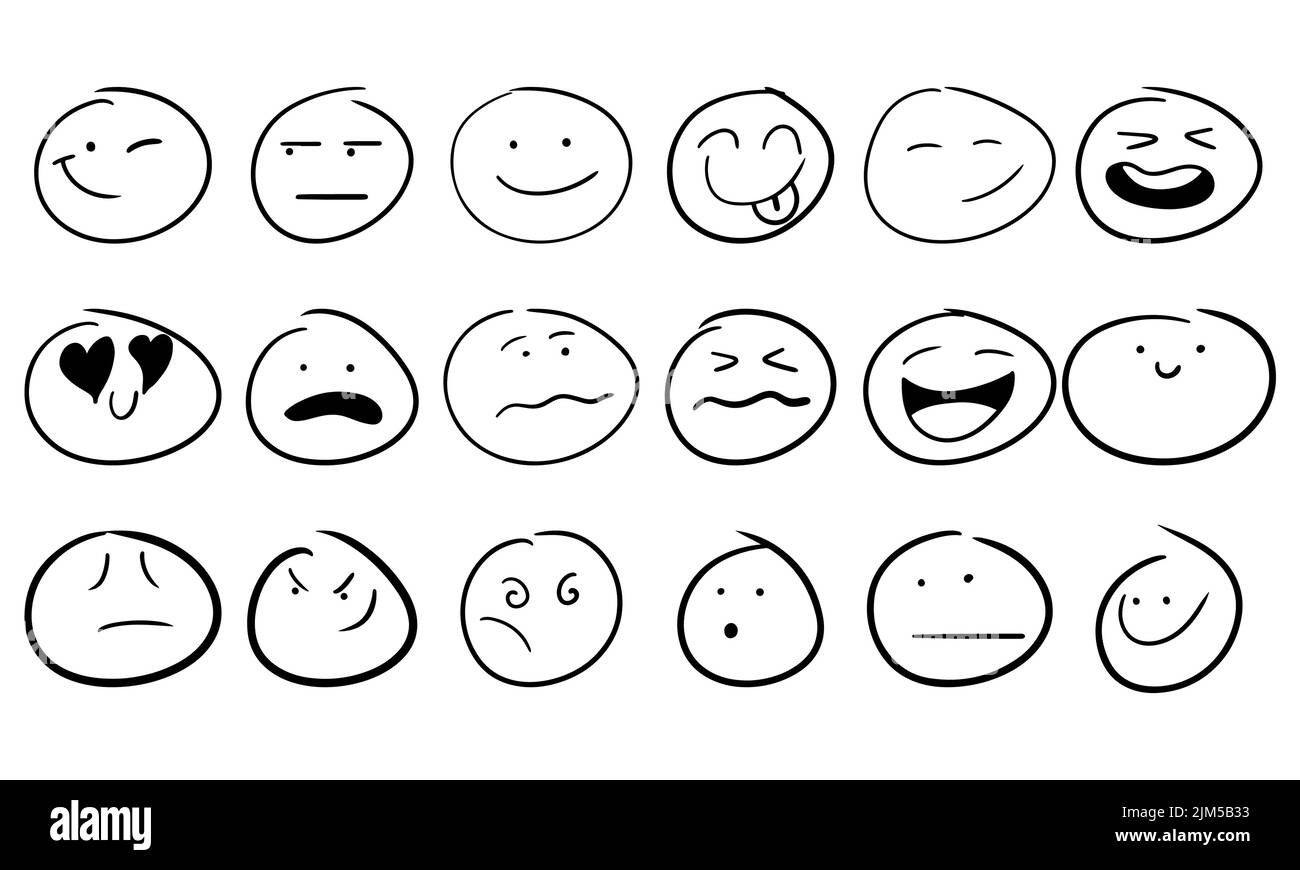 Smiley handgezeichnetes Gesicht Doodle-Symbol und Freihand-Lächeln ...