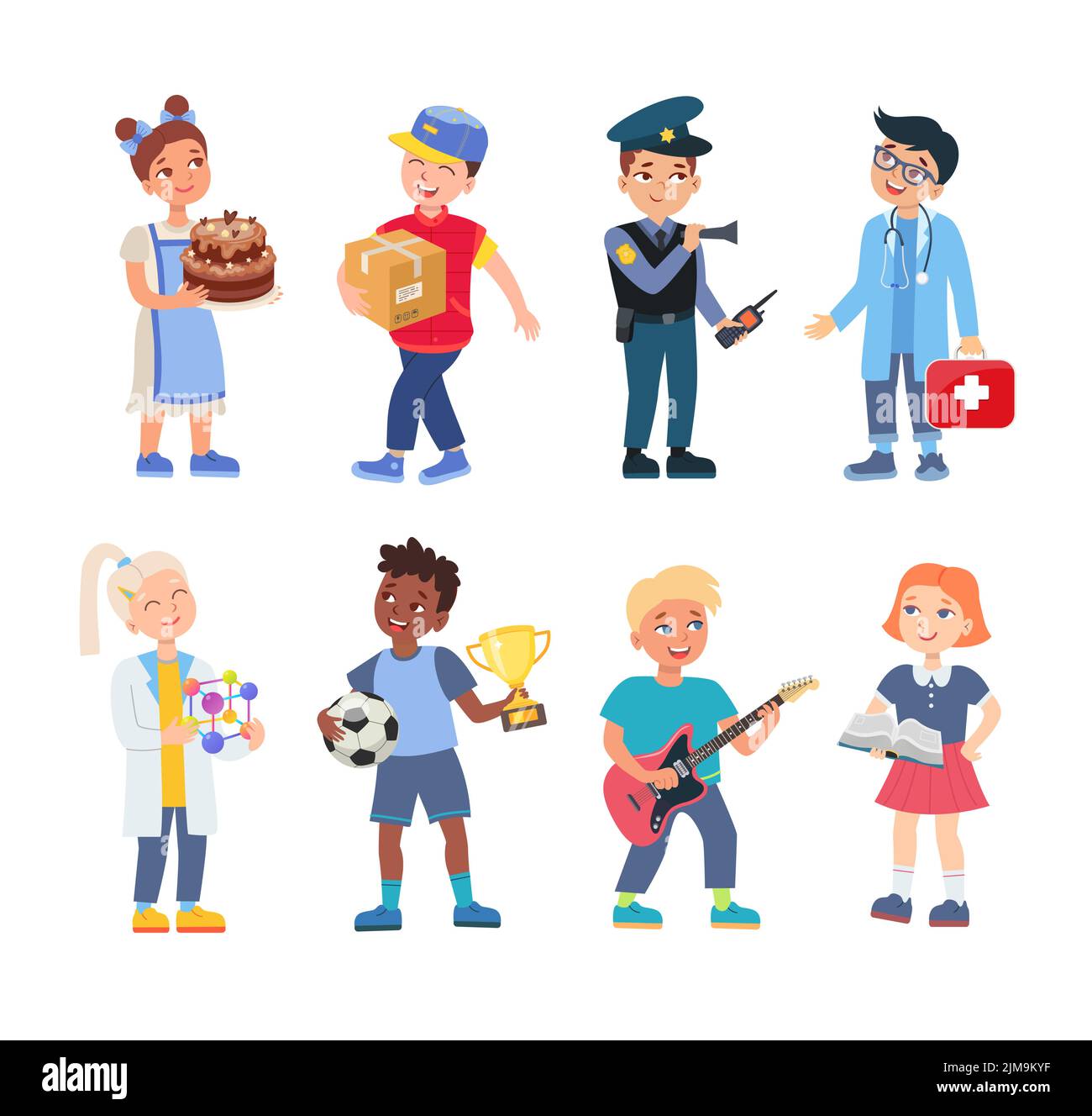 Kinder im professionellen Uniformset. Vektorgrafiken von Kindern, die ...