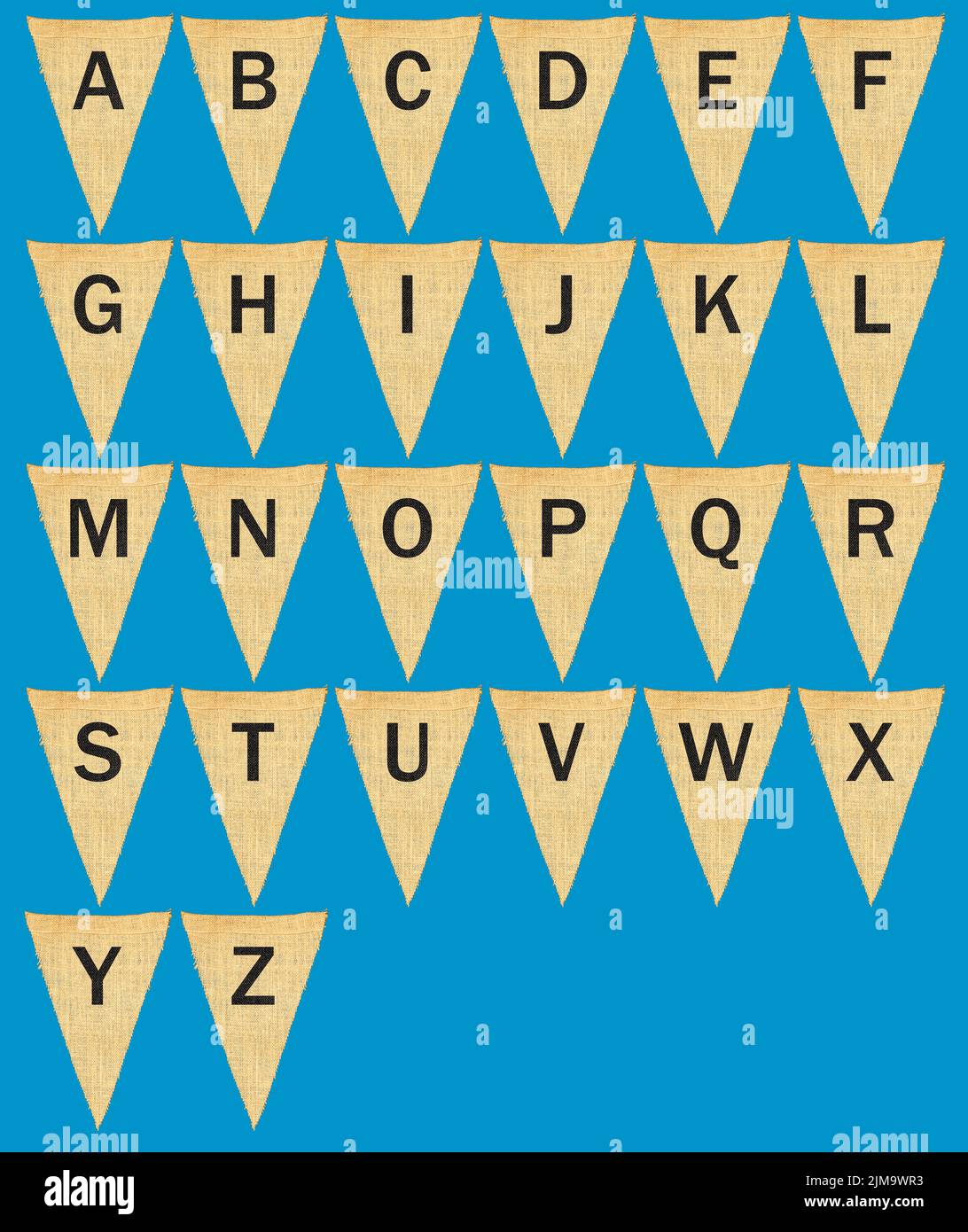 Isolierte Sack-Wimpel mit hoher Auflösung, auf denen die Buchstaben des ...