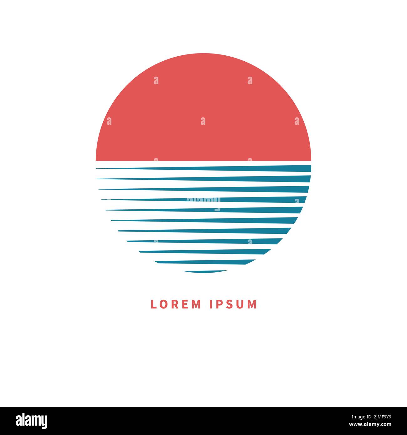 Sonne und Meer-Logo, Symbol für den Sonnenuntergang, Reiseschild. Ocean ...