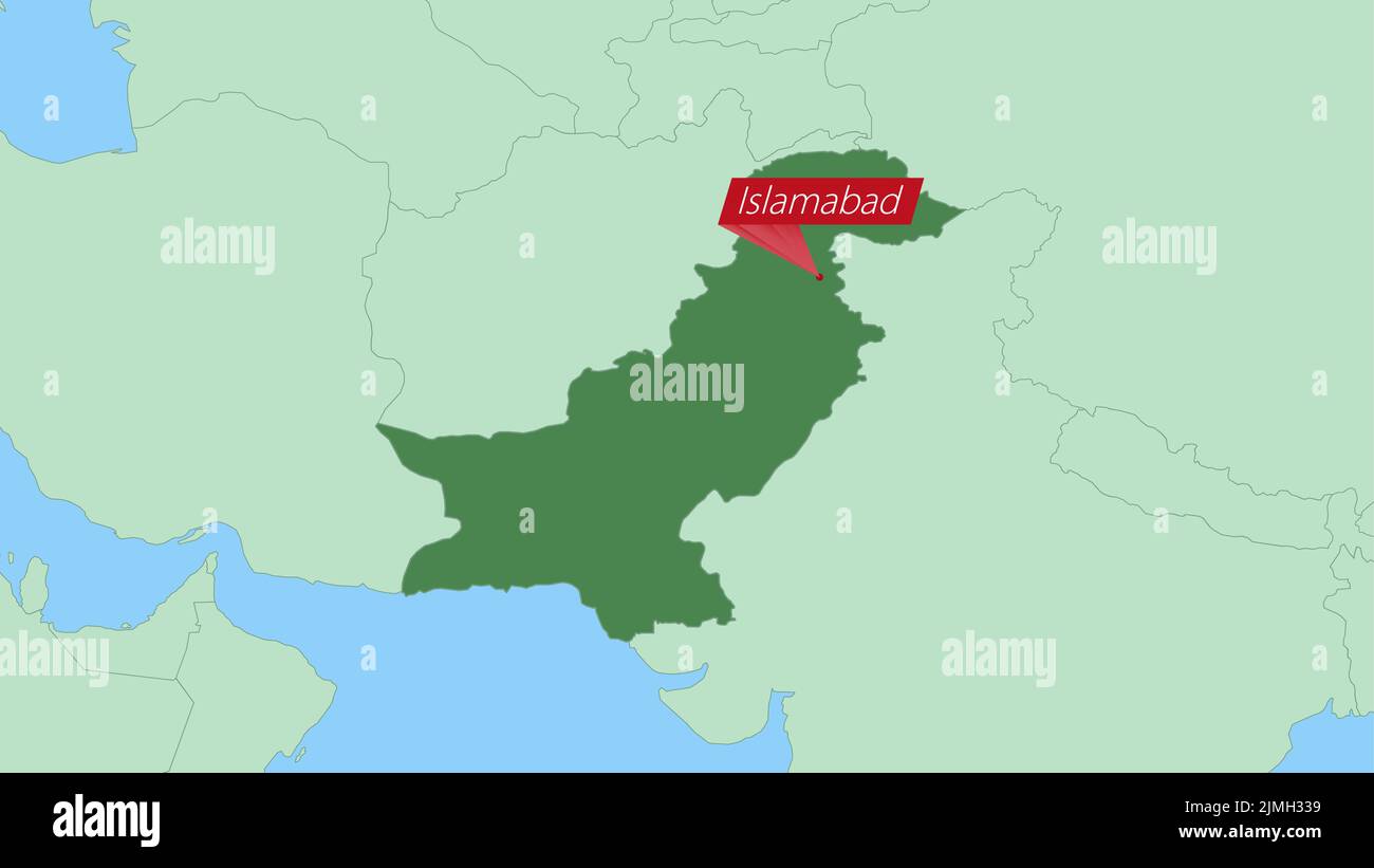Karte von Pakistan mit Nadel der Landeshauptstadt. Pakistan Karte mit ...
