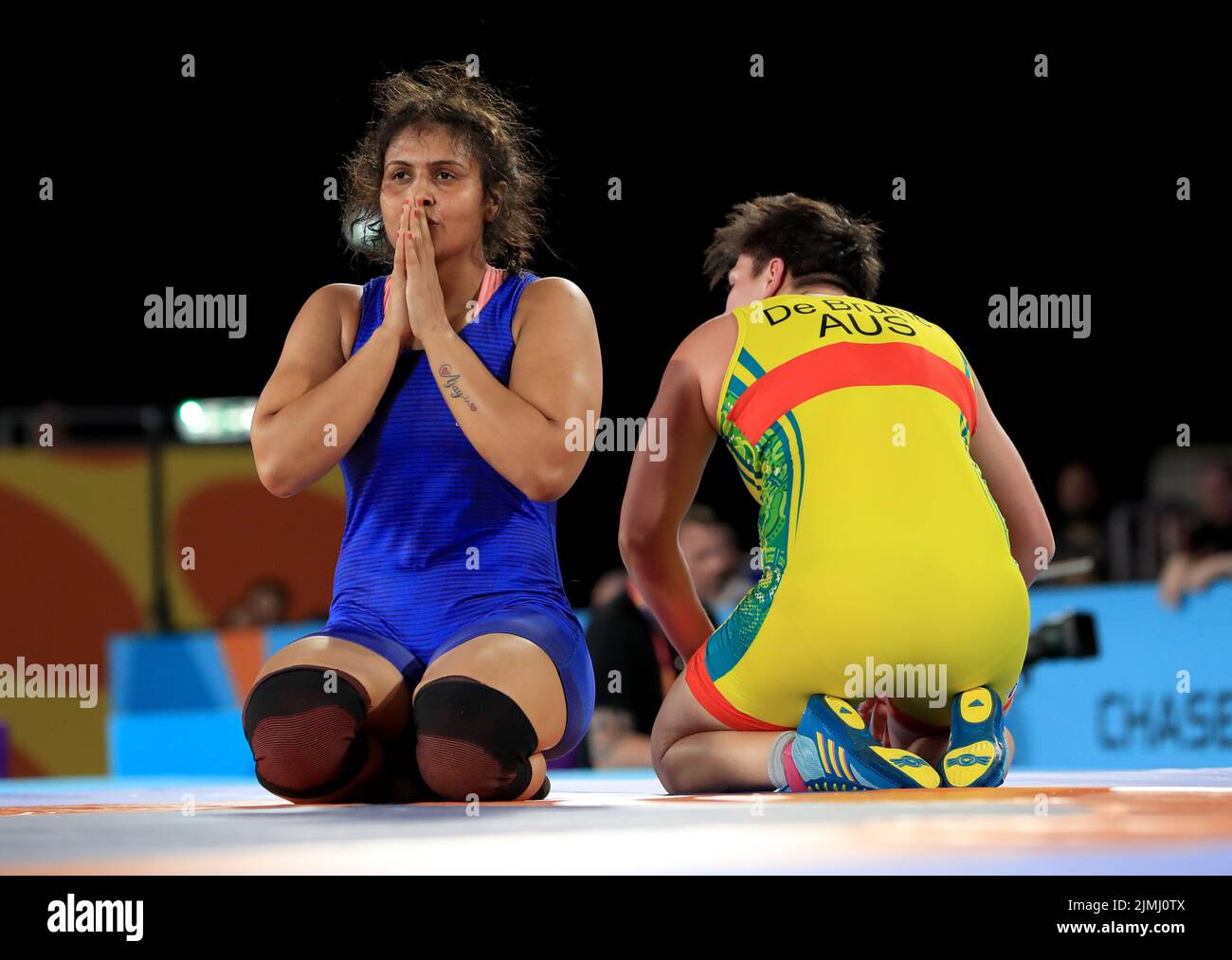 Die indische Pooja Sihag feiert am 9. Tag der Commonwealth Games 2022 ...