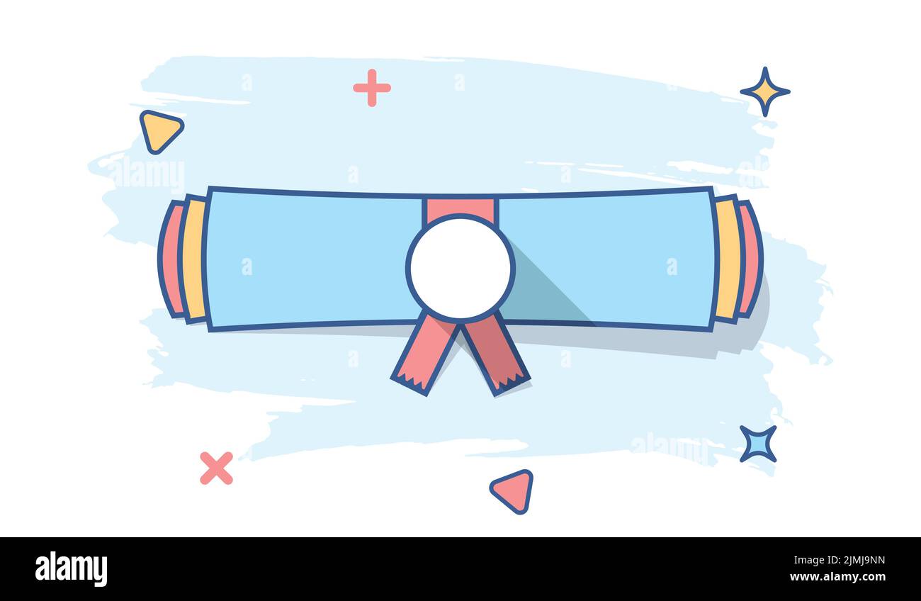 Cartoon Diplom gerollt Bildlaufsymbol im Comic-stil. Absolvent blättern ...