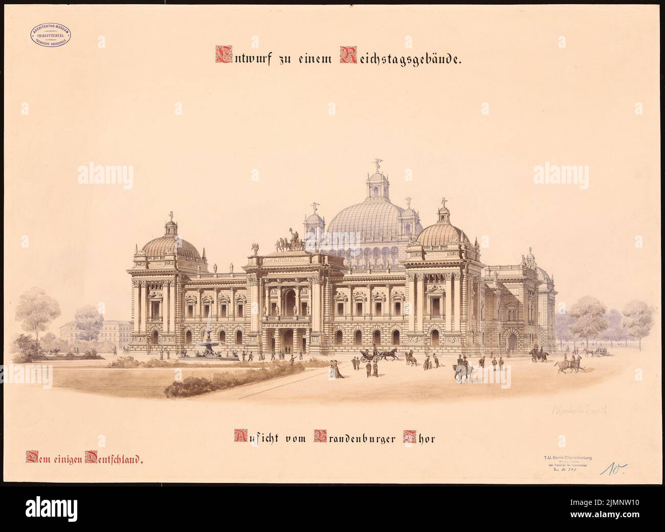 Bluntschli Friedrich (1842-1930), Reichstag, Berlin (1882): Perspektivansicht vom Brandenburger ...