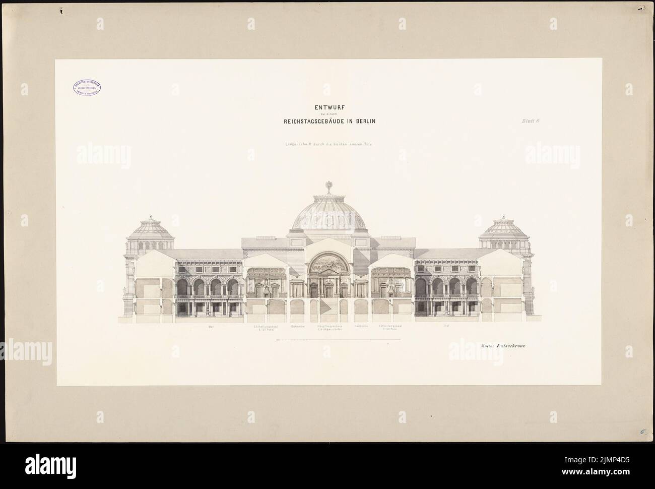 Gorgolewski Zygmunt (1845-1903), Reichstag, Berlin (ohne dat.): Längsschnitt durch die Innenhöfe ...