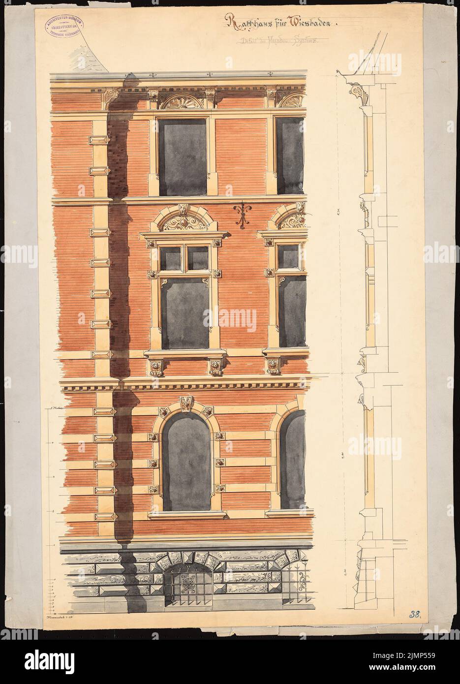 Grisebach Hans (1848-1904), Rathaus Wiesbaden (1882): Detail des ...
