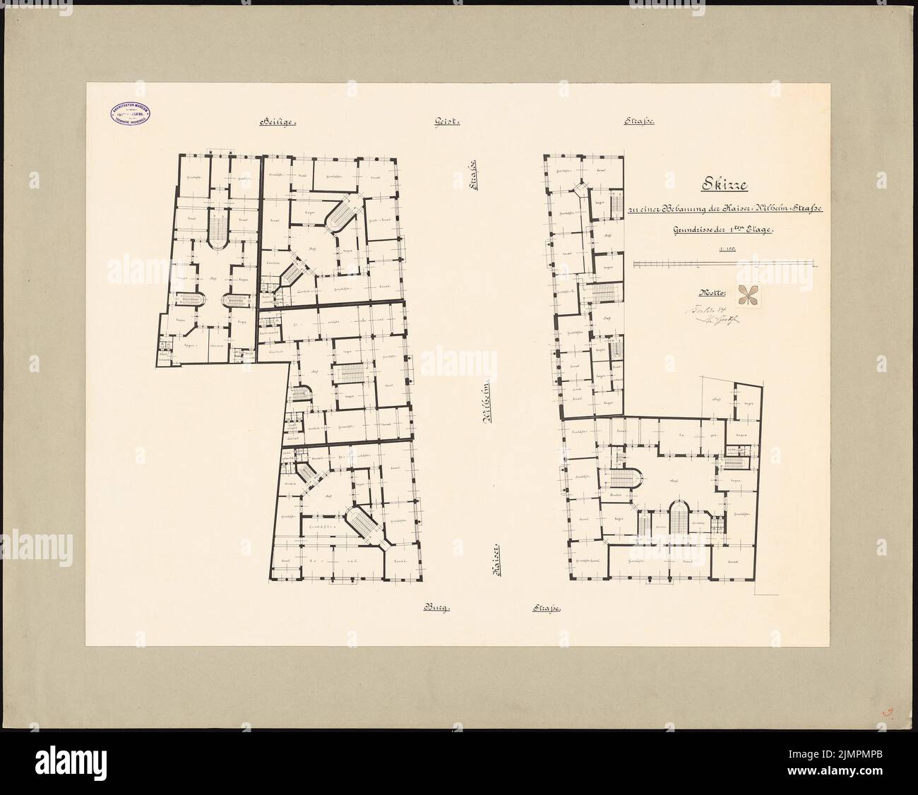 Guth Hermann (1851-1924), Entwicklung der Kaiser-Wilhelm-Straße in Berlin (1884): Grundrisse 1 ...