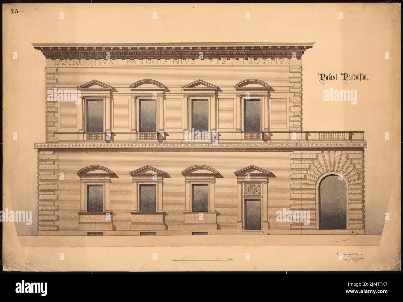 Teichen Carl, Palazzo Pandolfini in Florenz (1881): Aussicht. Tusche ...