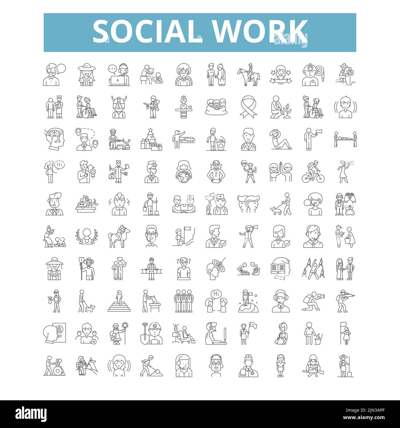 Soziale Arbeit Symbole, Linien Symbole, Web-Zeichen, Vektor-Set ...