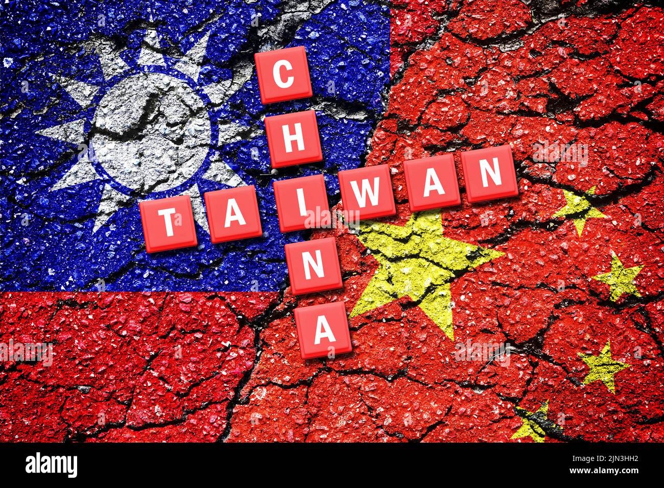 Taiwan Und China Flaggen Mit Träne, Symbol Foto Taiwan Konflikt ...