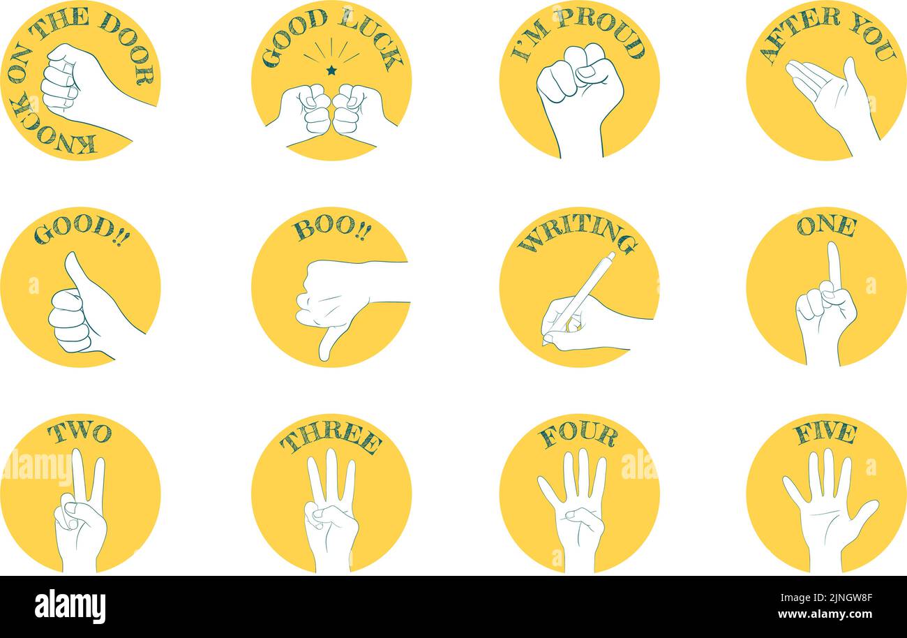 Handzeichen Icon Set 12 Typen, Kommunikation und Zahlen Vektor ...